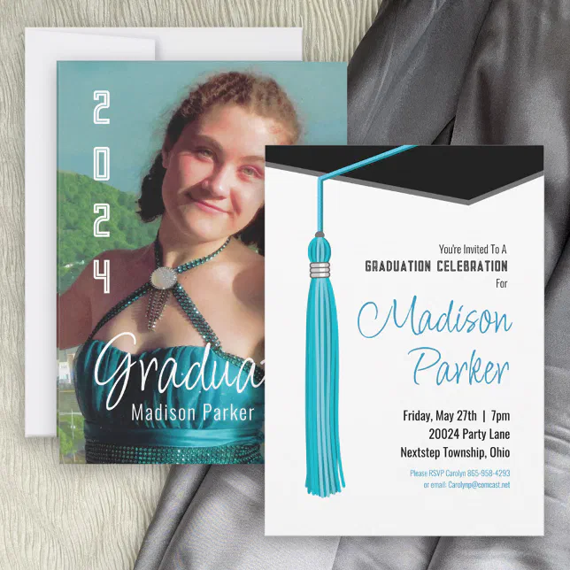 Teal Blue Tassel Graduation Party Invitation | Zazzle