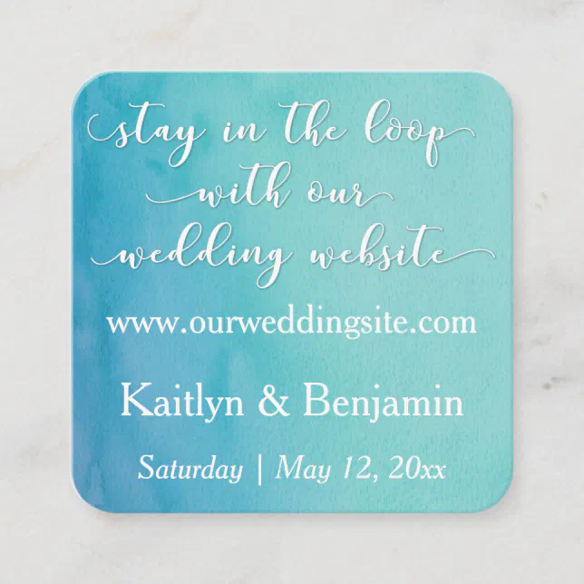 Teal/Blue Watercolor Wedding Website Reminder Card | Zazzle
