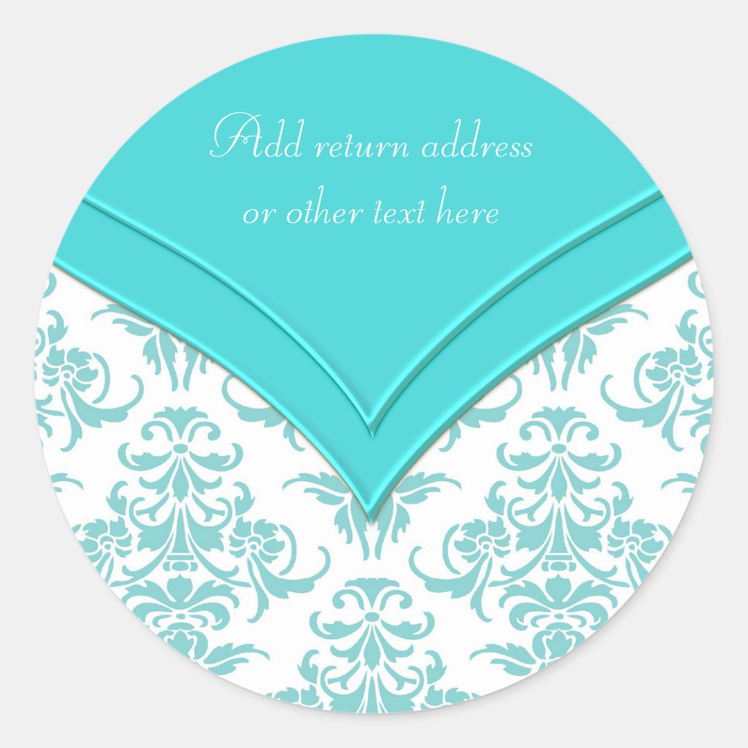 Teal Blue White Classic Round Sticker | Zazzle