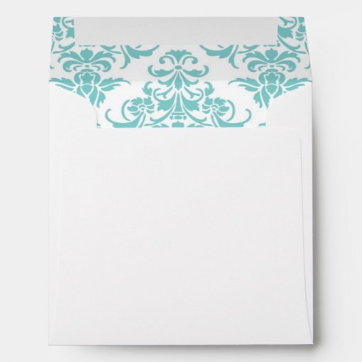Teal Blue White Damask Square Invitation Envelope | Zazzle