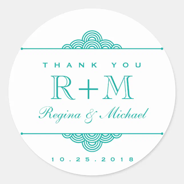 Teal Blue White Swirl Circle Wedding Favor Sticker | Zazzle