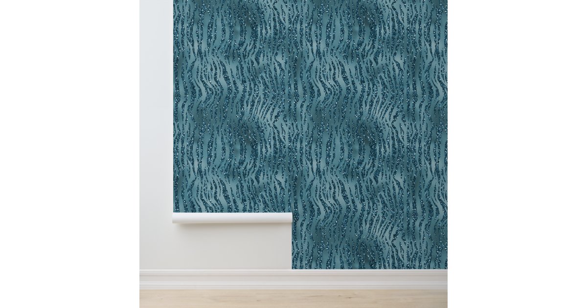 Teal Blue Zebra Glitter Wallpaper | Zazzle