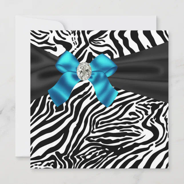 Teal Blue Zebra Party Invitation | Zazzle