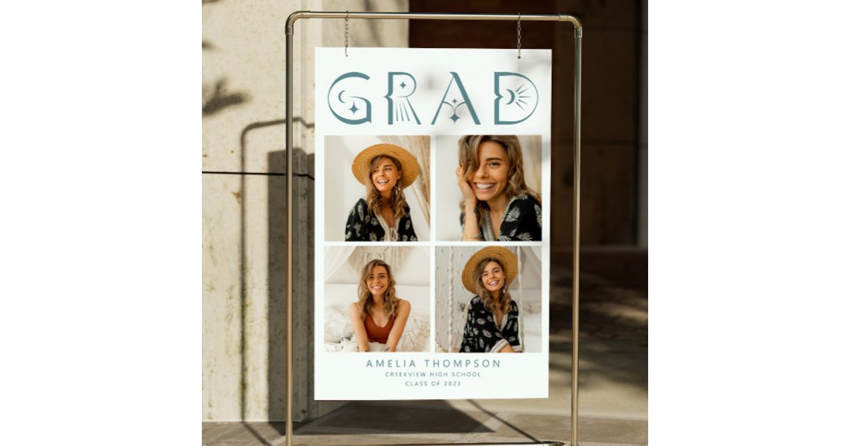 Teal Boho GRAD Graduation Party Photo Collage Foam Board | Zazzle