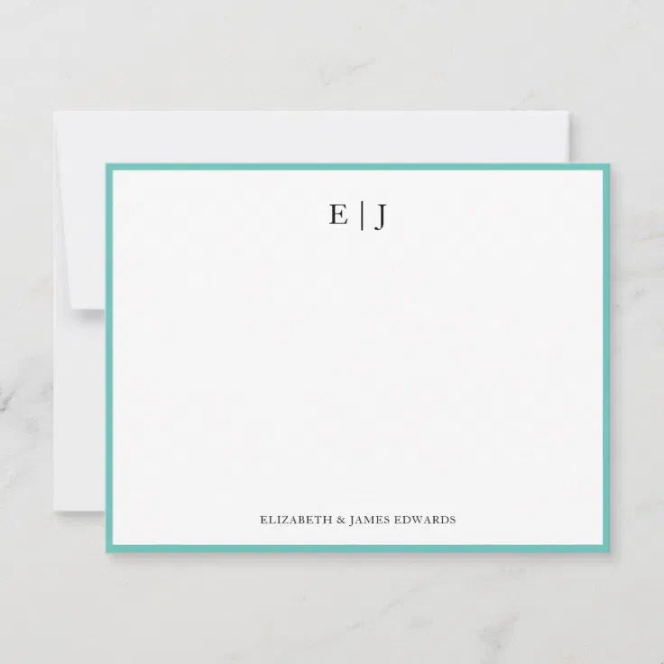 Teal Border Couple Monogram Initials Personalized Note Card | Zazzle
