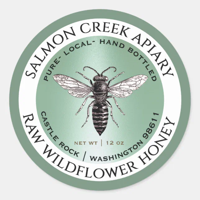 Teal Border Wildflower Honey Queen Bee Classic Round Sticker | Zazzle