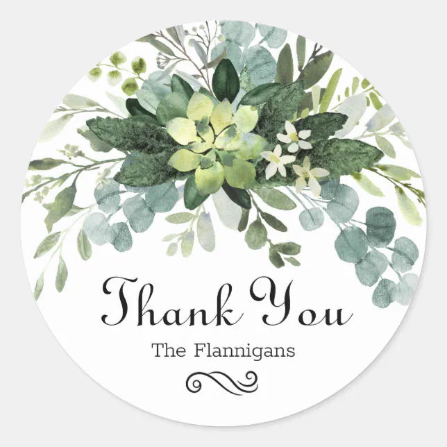 Teal Bouquet Thank You - Circle Sticker | Zazzle
