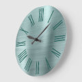 Teal Brushed Foil Dark Turquoise Roman Numerals Large Clock | Zazzle