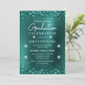 Teal Brushed Metal and Glitter Graduation Invitation | Zazzle