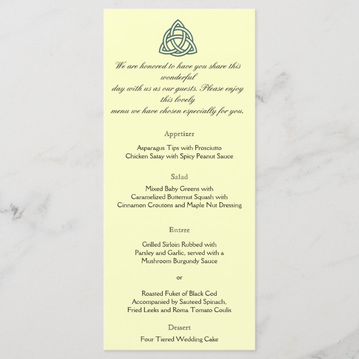 Teal Celtic Knot Wedding Menu | Zazzle.com