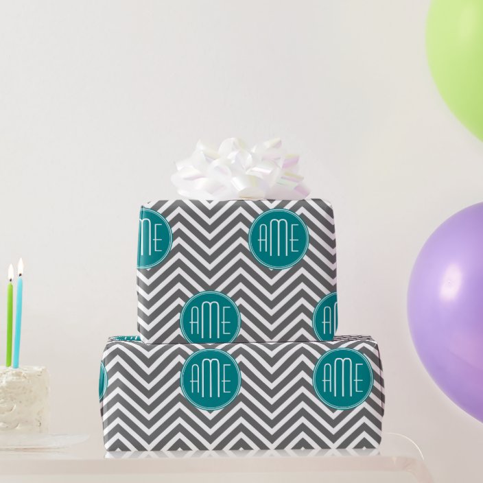 Teal Charcoal Chevrons Custom Monogram Wrapping Paper | Zazzle.com