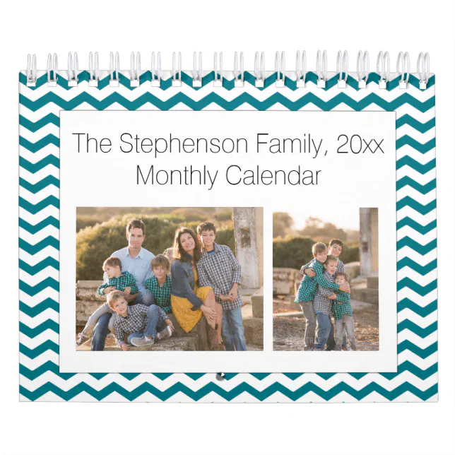 Teal Chevron Custom Photo Collage 24-Image Calendar | Zazzle
