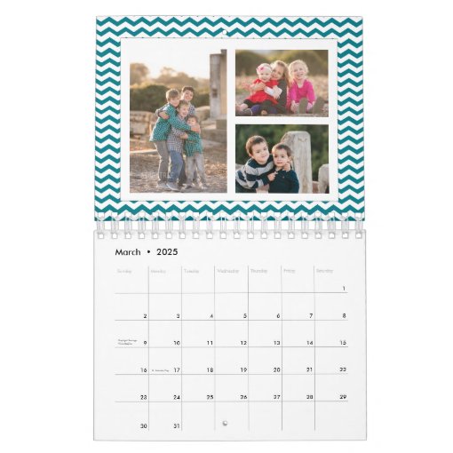 Teal Chevron Custom Photo Collage 24-Image Calendar | Zazzle