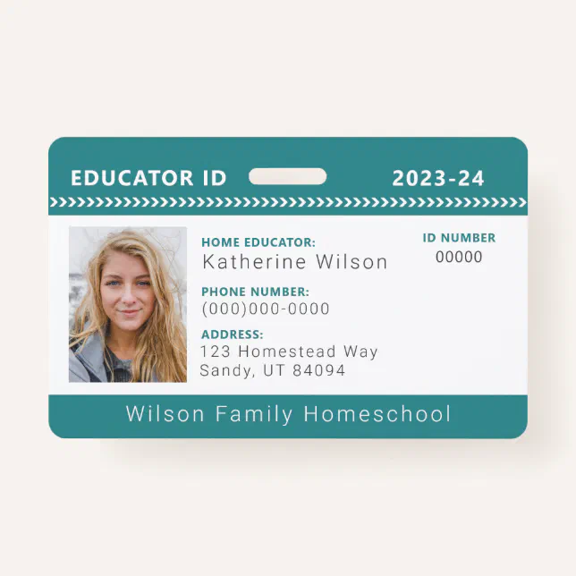 Teal Chevron Homeschool Educator ID Badge | Zazzle