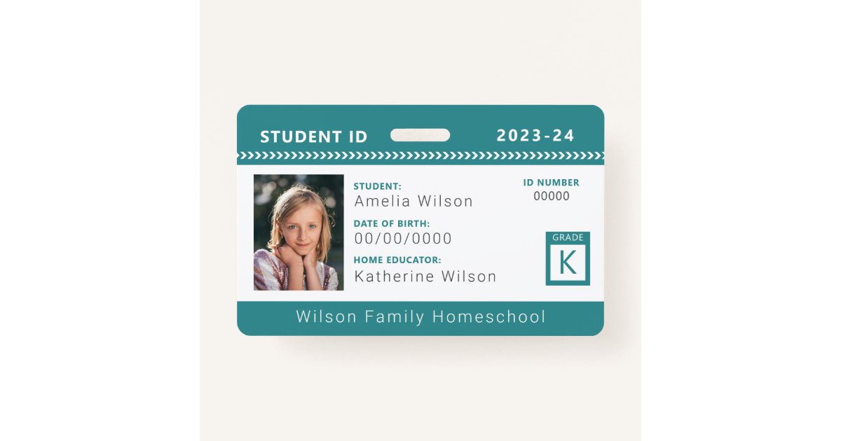 Teal Chevron Homeschool Student ID Badge | Zazzle