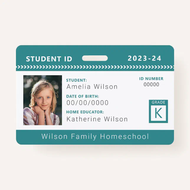Teal Chevron Homeschool Student ID Badge | Zazzle