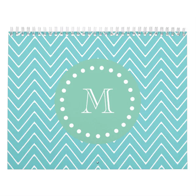 Teal Chevron Pattern | Mint Green Monogram Calendar | Zazzle