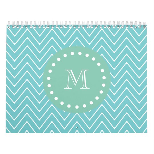 Teal Chevron Pattern | Mint Green Monogram Calendar | Zazzle.com