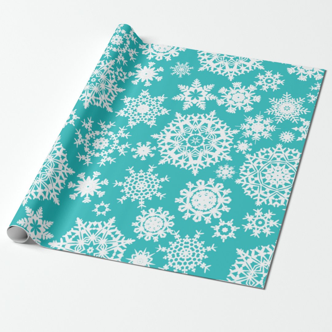 Teal Christmas Snowflake Pattern wrapping paper | Zazzle