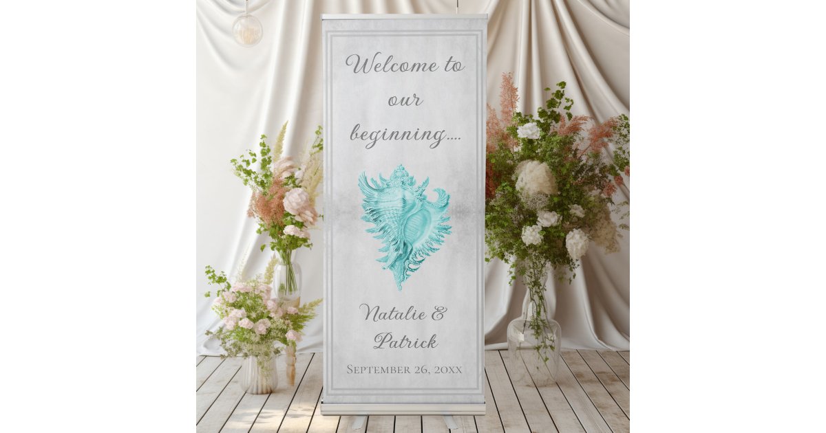 Teal Conch Shell Wedding Retractable Banner | Zazzle