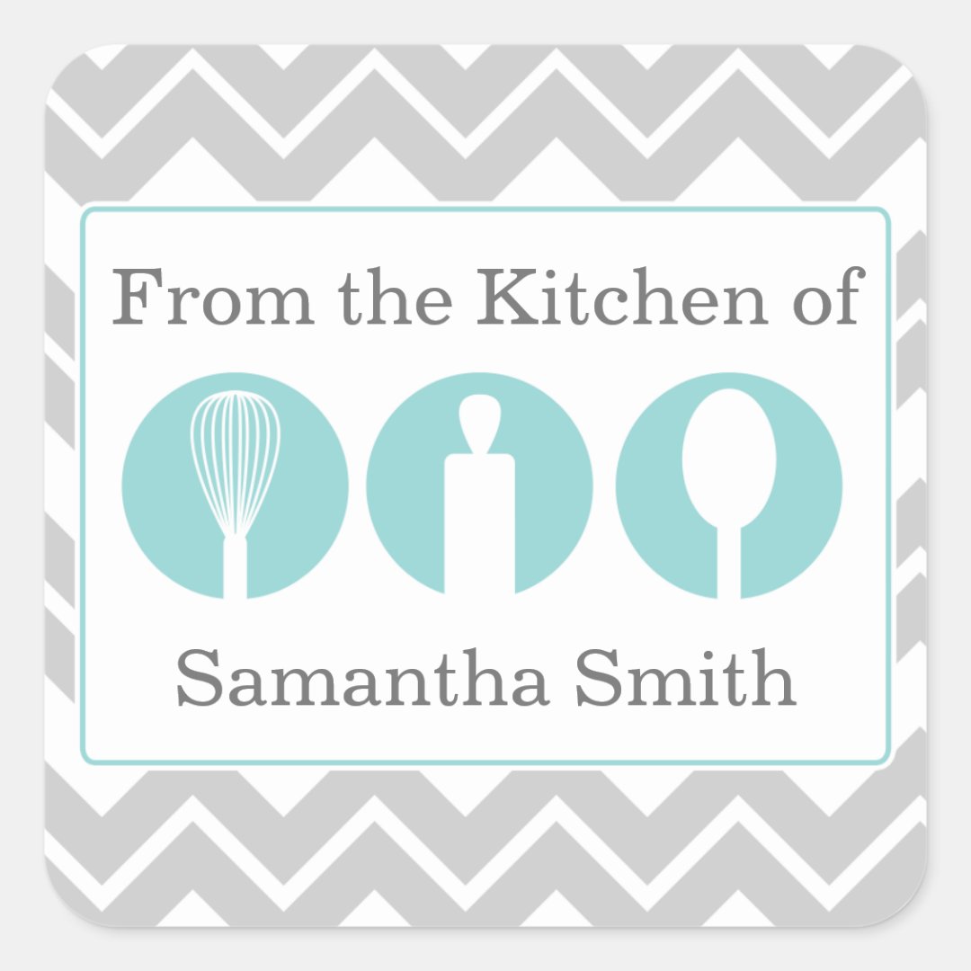Teal Cooking Utensils Trio Kitchen Labels | Zazzle
