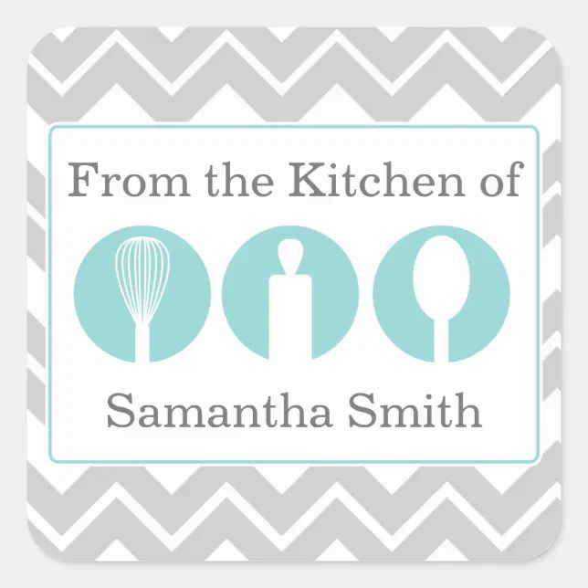Teal Cooking Utensils Trio Kitchen Labels | Zazzle
