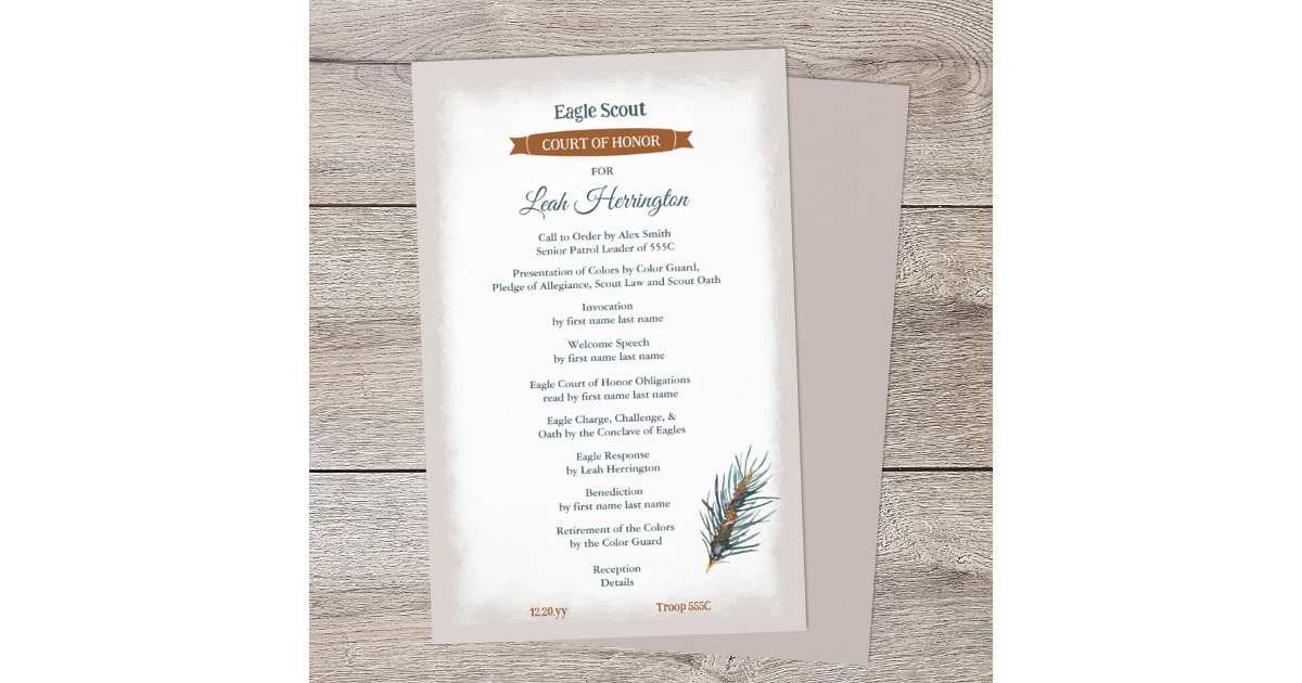 Teal, Copper Eagle Scout Court of Honor Program Flyer | Zazzle