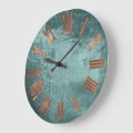 Teal Copper Rose Gold Roman Leather Glass Urban Large Clock | Zazzle