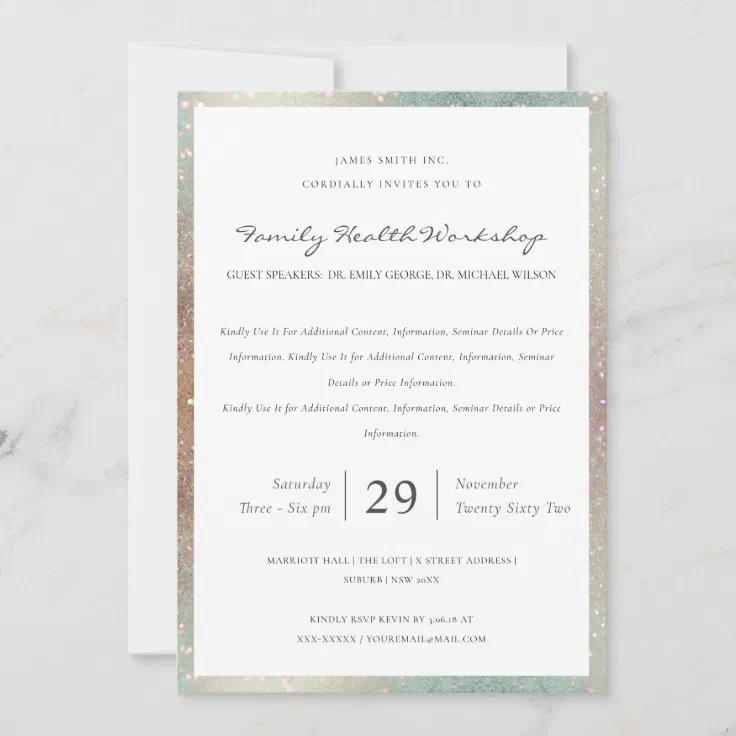 Teal Copper Shiny Glitter Workshop Event Invite | Zazzle