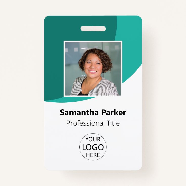 Teal Custom Employee - Photo, Logo, Barcode, Name Badge | Zazzle