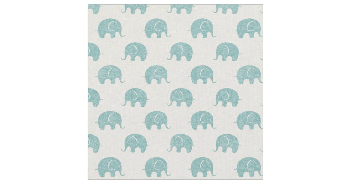 Teal Cute Elephant Pattern Fabric | Zazzle