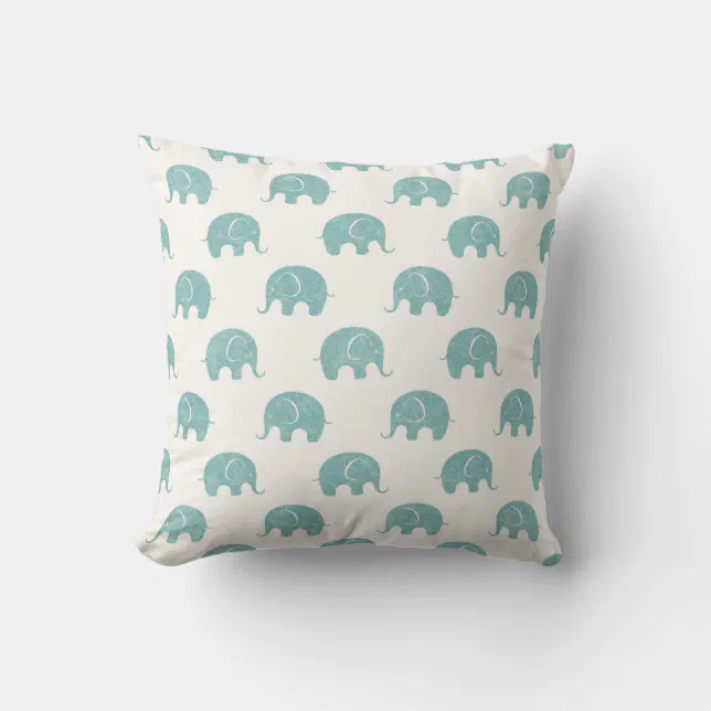 Teal Cute Elephant Pattern Throw Pillow | Zazzle