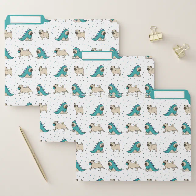 Teal Cute Pug Dog Pattern File Folder | Zazzle