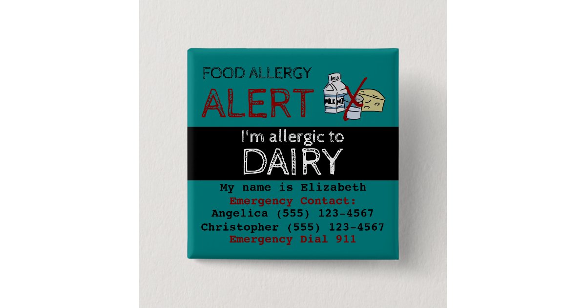 Teal Dairy Food Allergy Alert Label Button | Zazzle