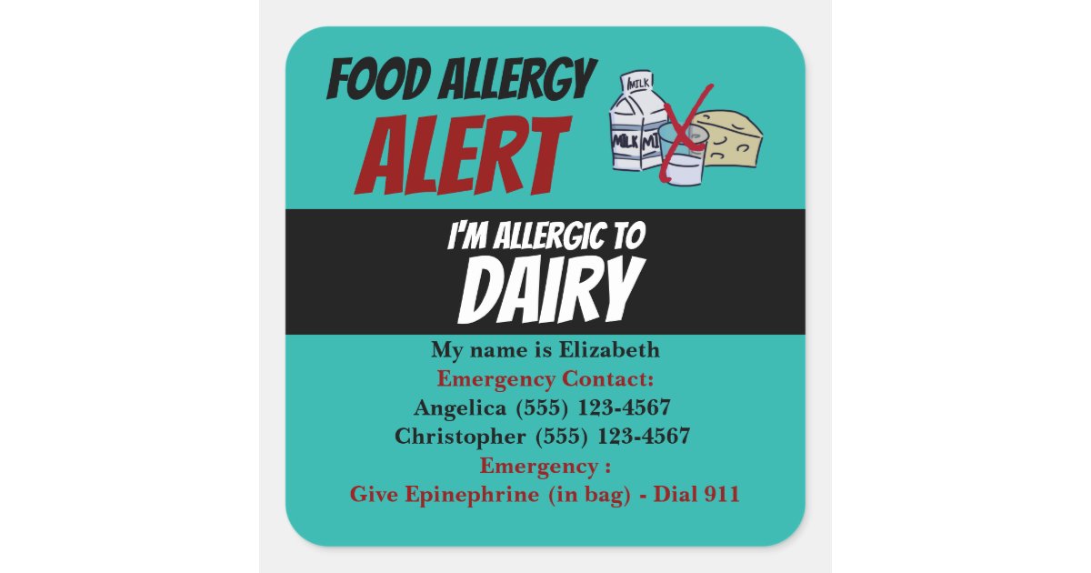 Teal Dairy Food Allergy Alert Warning Label | Zazzle