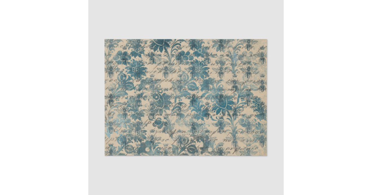 Teal Damask Bee Tissue Paper | Zazzle