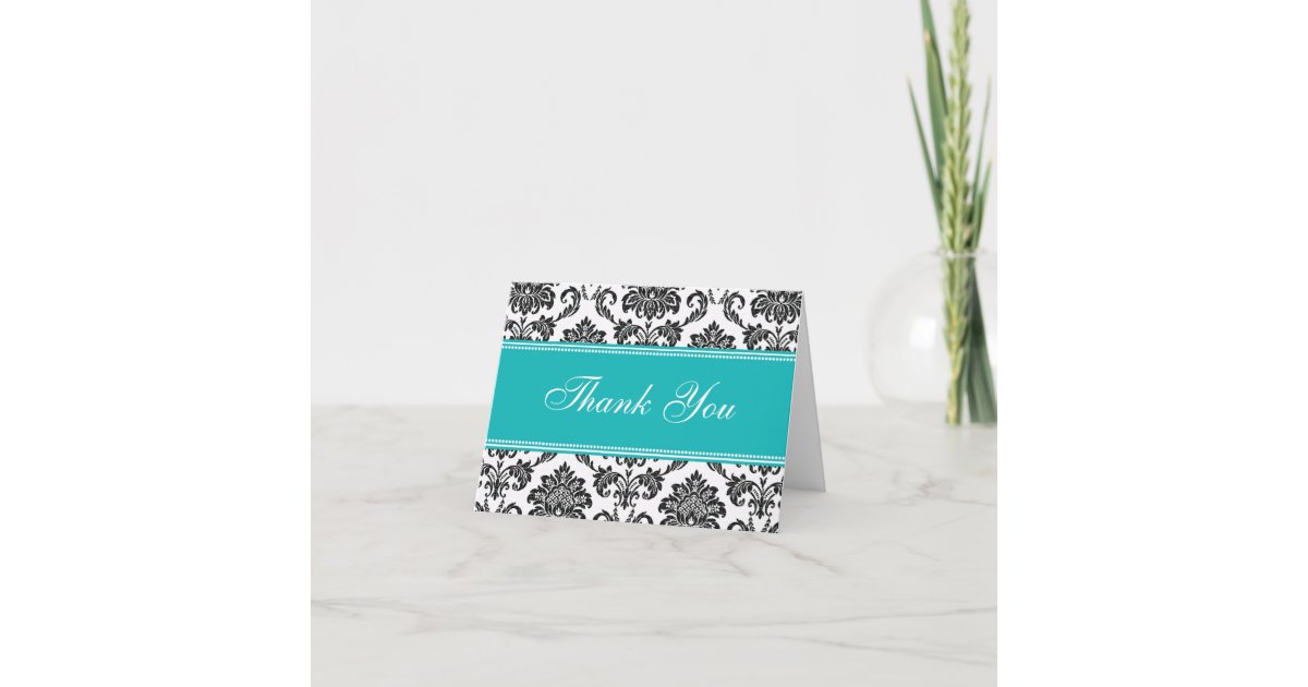 Teal Damask Thank You Cards | Zazzle.com