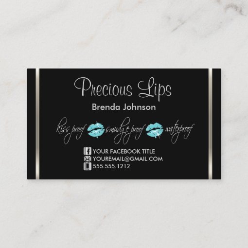 Teal Drip Lip and Silver Business Card | Zazzle
