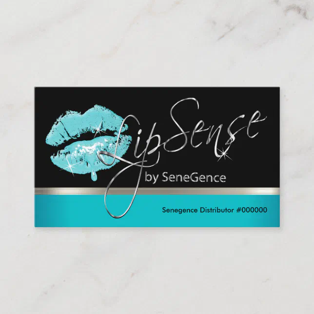 Teal Drip Lip and Silver Business Card | Zazzle