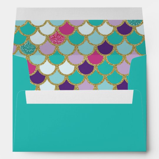 Teal Envelope Mermaid Scales Gold Glitter | Zazzle.com
