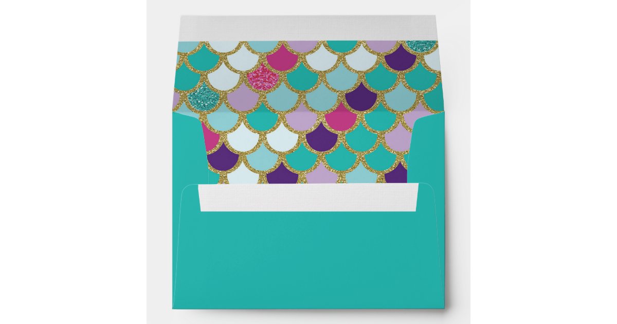 Teal Envelope Mermaid Scales Gold Glitter | Zazzle