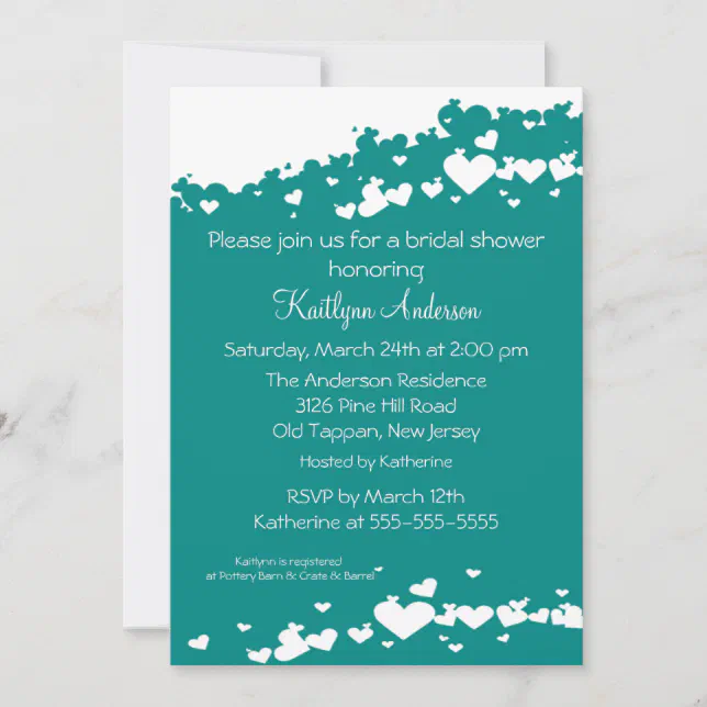 Teal Field of Hearts Bridal Shower Invitation | Zazzle