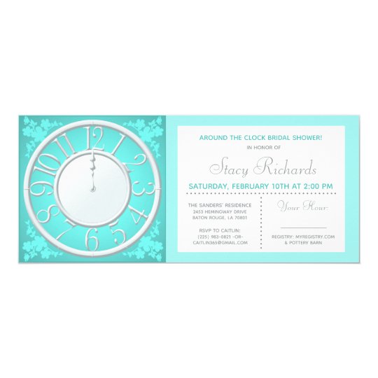 Teal Floral Around the Clock Shower Invite | Zazzle.com
