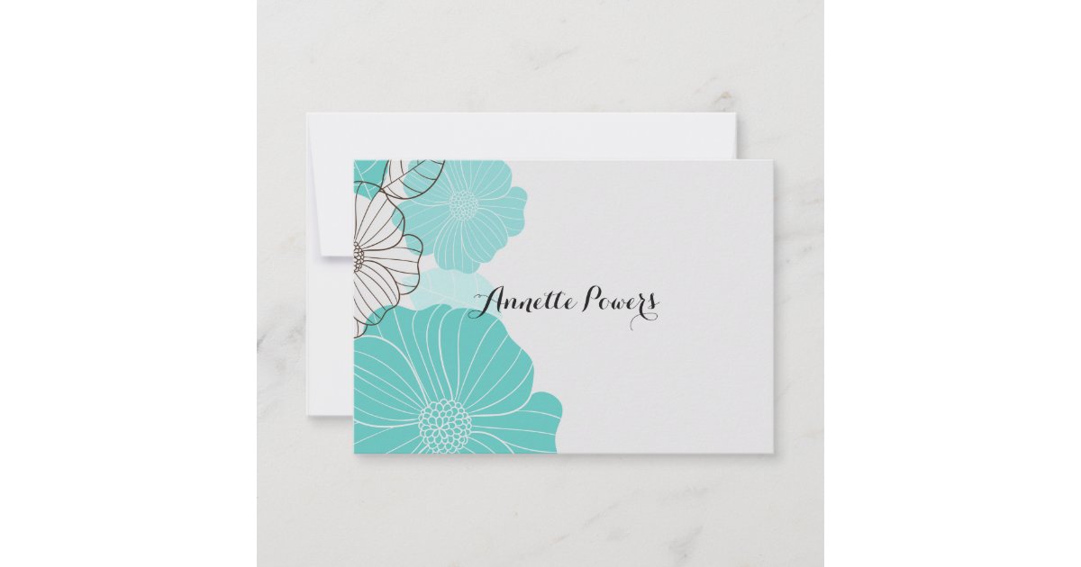 Teal Floral Stationery Note Card | Zazzle