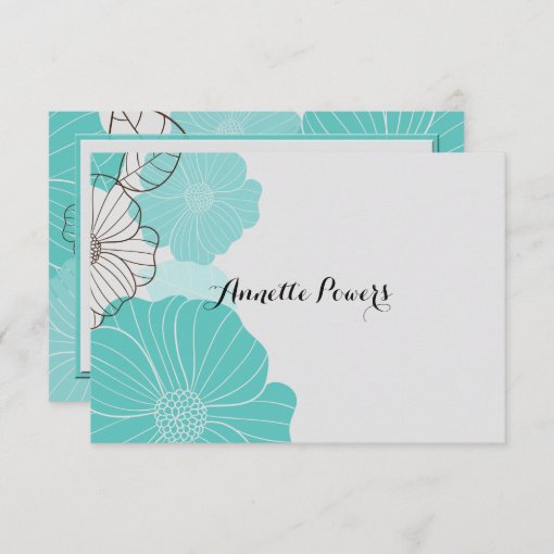 Teal Floral Stationery Note Card | Zazzle
