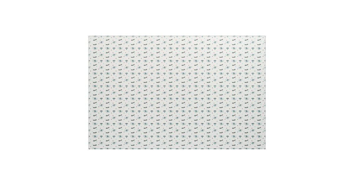 Teal Flying Retro Airplane Stars Pattern Fabric | Zazzle