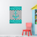 Teal glitter anchor and chevron poster | Zazzle