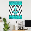 Teal glitter anchor and chevron poster | Zazzle