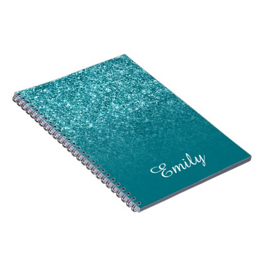 Teal Glitter and Ombre Personalized Notebook | Zazzle