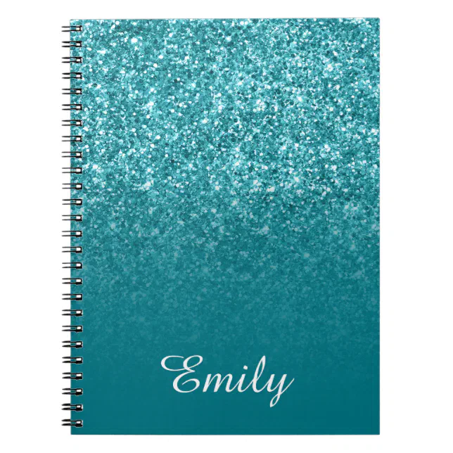 Teal Glitter and Ombre Personalized Notebook | Zazzle